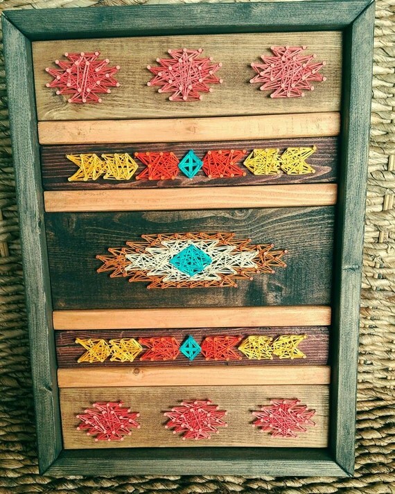 One of a Kind Navajo Indian Pattern String Art Earthtoned