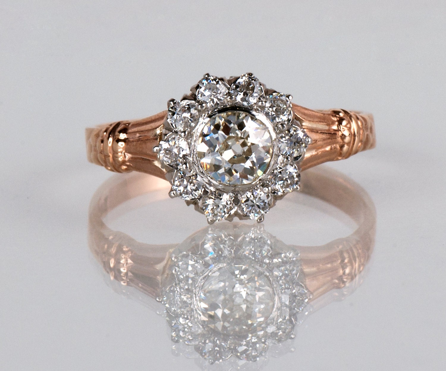 Antique Engagement Ring Antique 1900s Platinum and 14K Rose