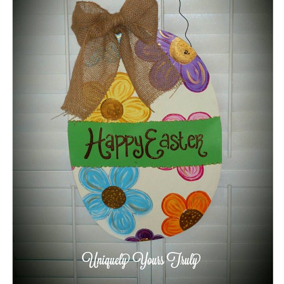 Flower Easter Egg Wooden Door Hanger by UniquelyYoursTruly on Etsy