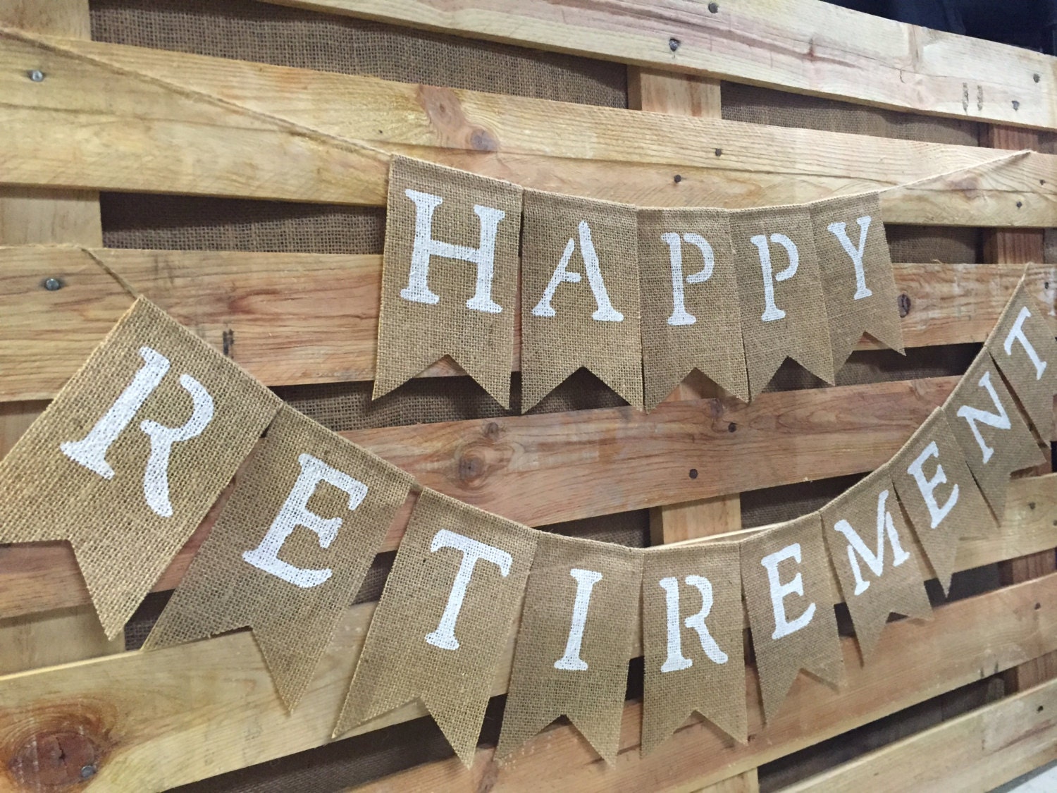 HAPPY RETIREMENT Burlap Banner Retirement Bunting by AlohaInspired