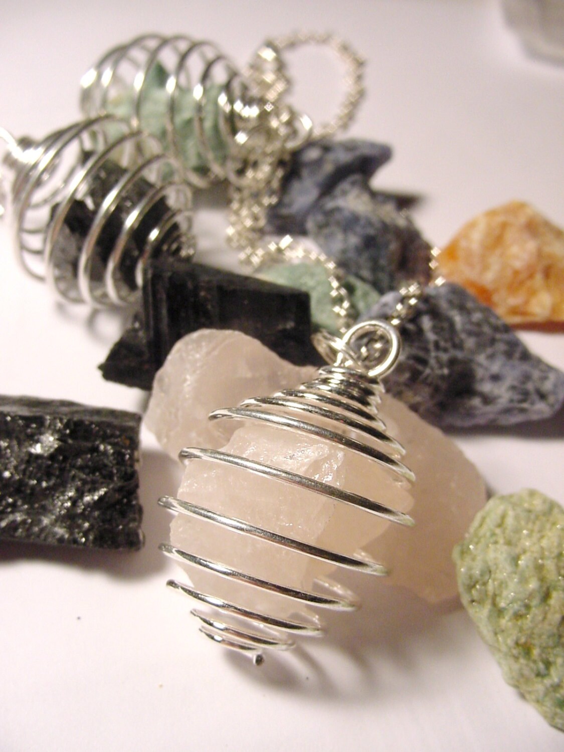 Cage Stone Pendants Wire Wrap Spiral Cage You Choose Stone