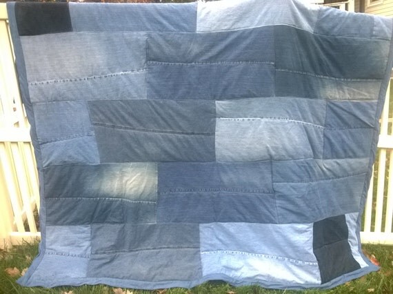 Upcycled Denim Quilt Recycled Jeans Quilt Giant by CrookedSeamz