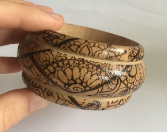 Pyrography bracelet | Etsy