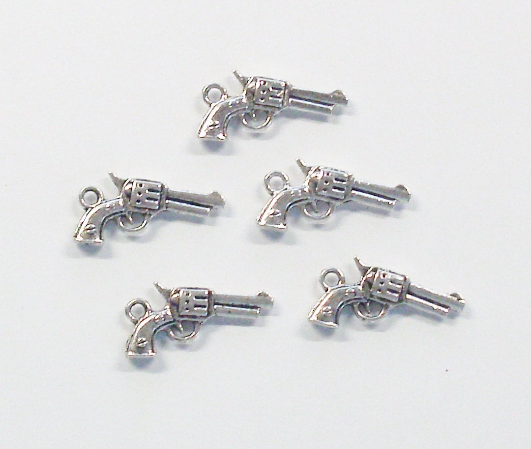 Silver Pistol Jewelry Making Charms 5 Gun Charms