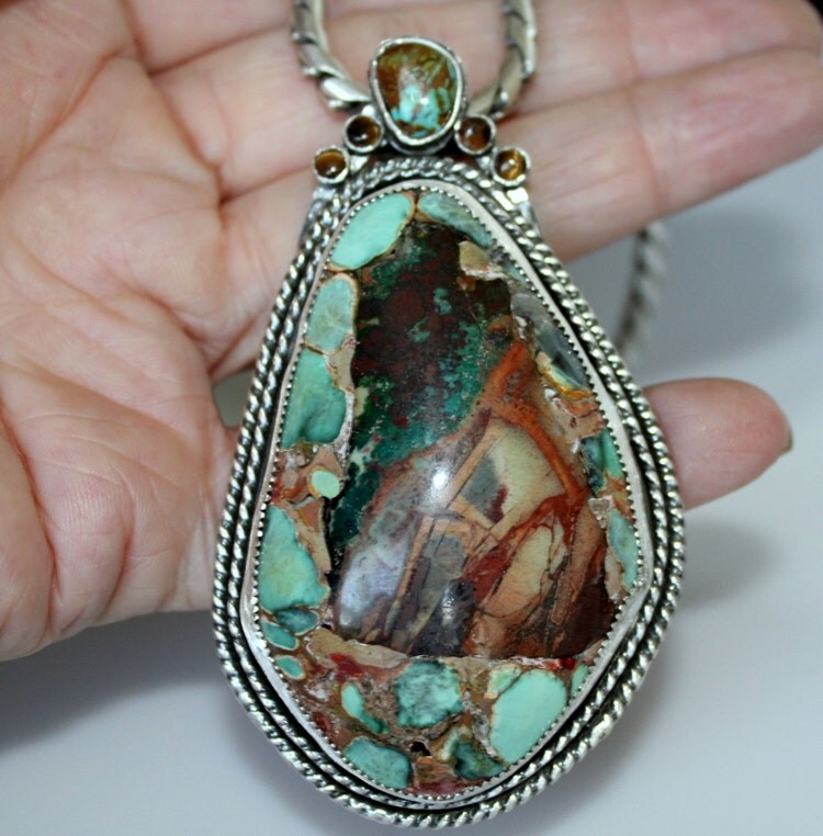 large turquoise pendant turquoise by MyFascinationStreet on Etsy
