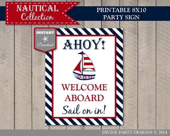 INSTANT DOWNLOAD Printable Nautical 8x10 Ahoy Welcome Aboard