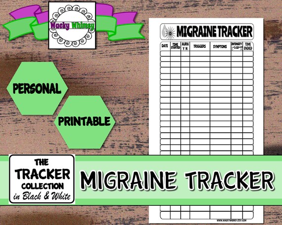 Migraine Tracker Planner Insert Black & White Printable