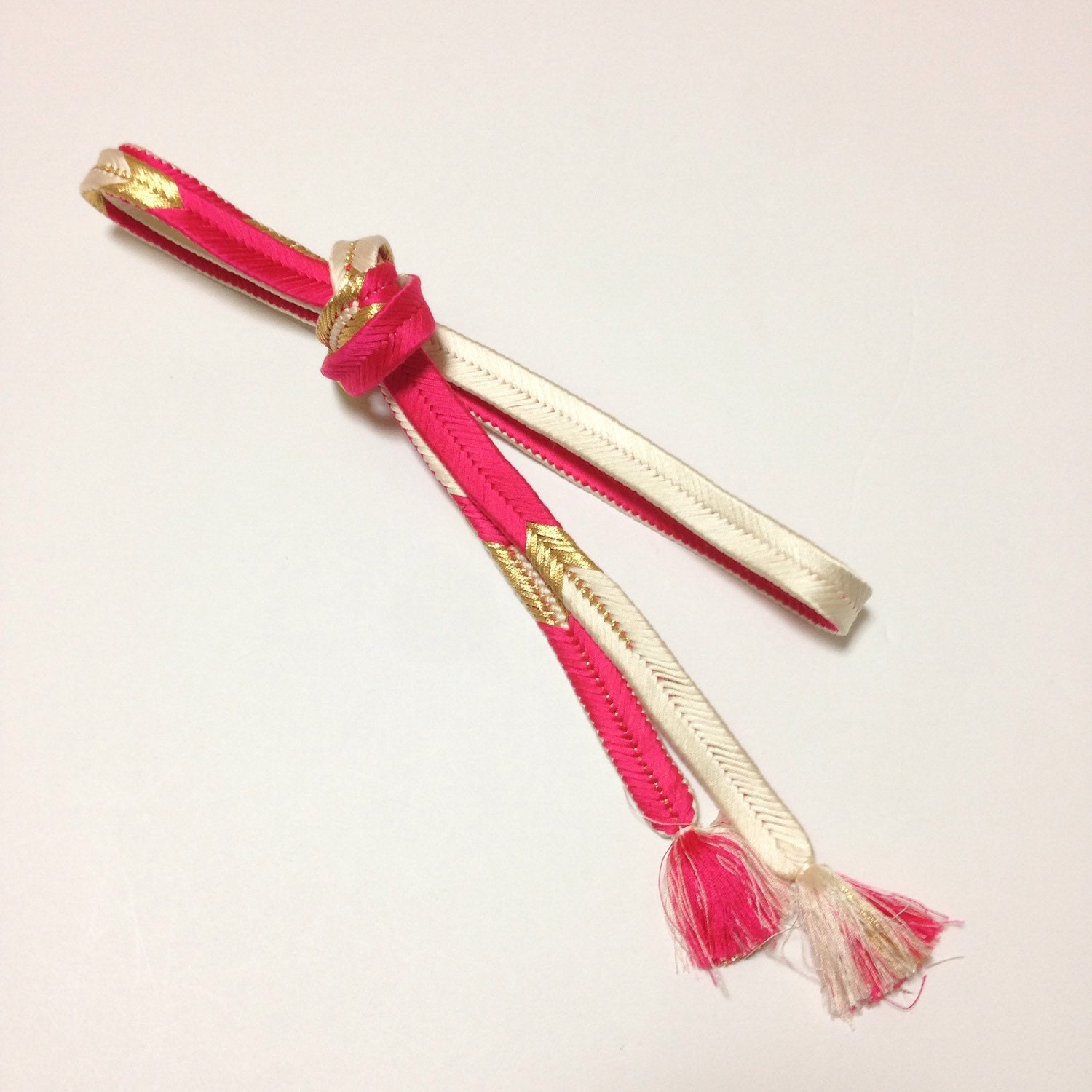 Vintage red Obijime, Silk Japanese Cord Kumihimo, pink red and gold ...