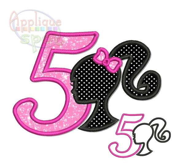 Barbie Fifth 5th Birthday Applique Design Embroidery Machine -Instant ...