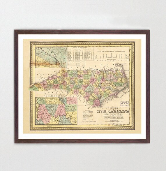 North Carolina Map NC Map Map Art Map Decor State Map