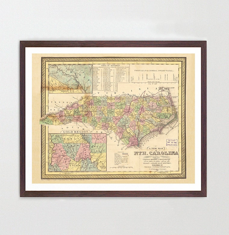 North Carolina Map NC Map Map Art Map Decor State Map