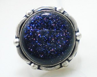 Blue goldstone ring | Etsy