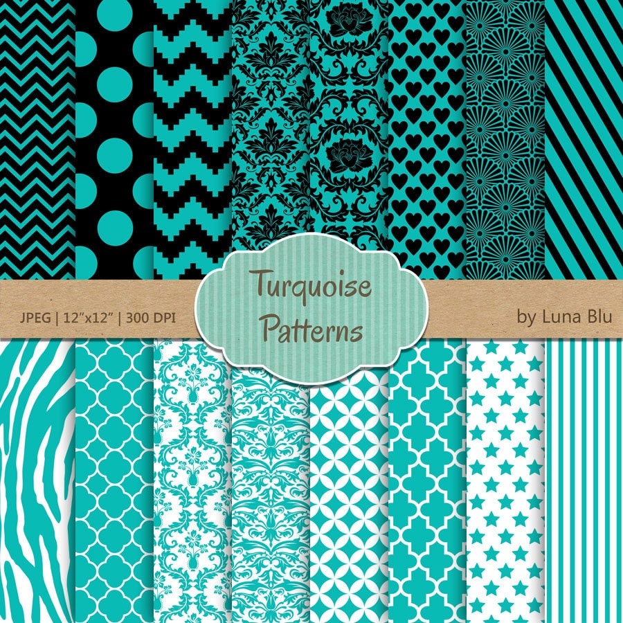 Turquoise Digital Paper: Turquoise scrapbook paper pack