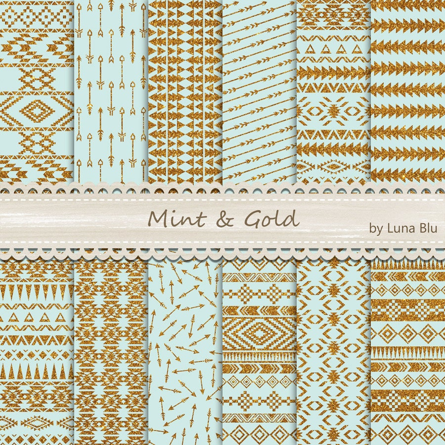 New Item added to my shop:Mint and Gold Digital Paper: “Mint and Gold ...