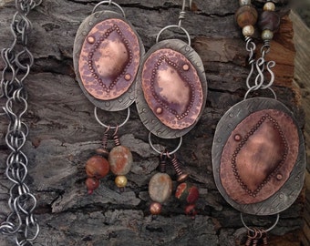 Mixed metal rustic necklace and earrings set star design