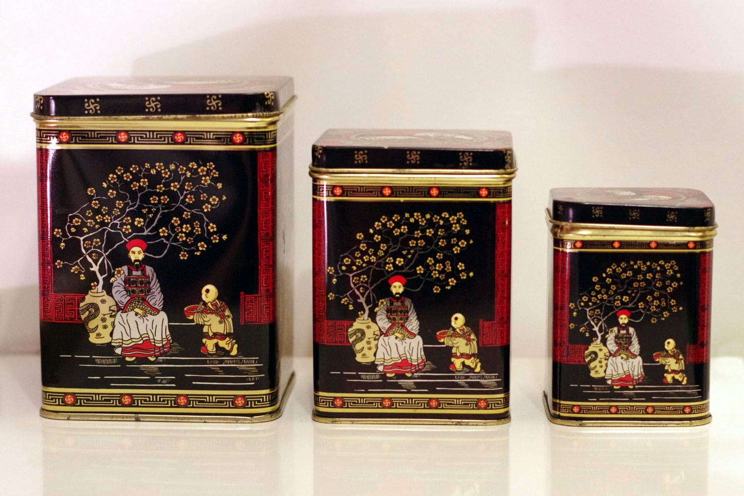 SET of 3 Vintage Oriental Nesting Tins – Asian Decor Oriental Decor and ...