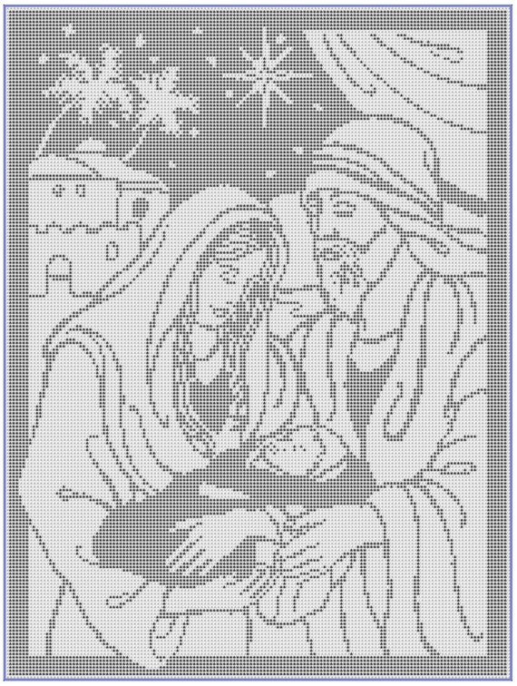 Mary Joseph and Baby Jesus Filet Crochet Reversed by FineArtThread