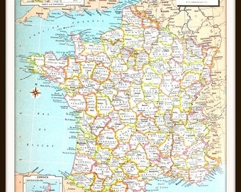 Vintage france map | Etsy