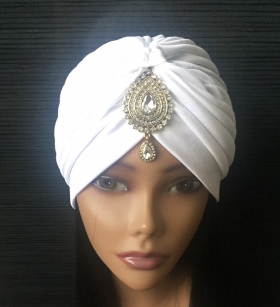 Glamorous Classy Gatsby White Black Red Turban Antique Gold