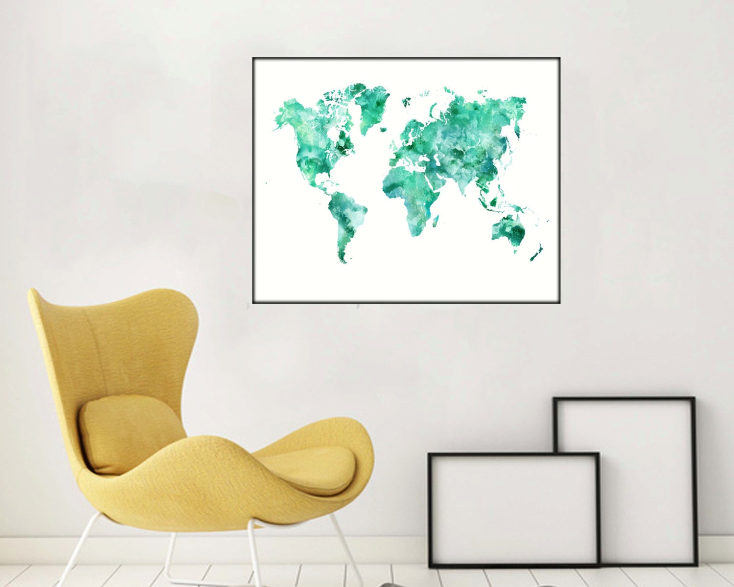 Large World Map Poster World Map Aquamarine World Map Prints