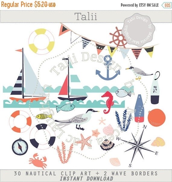 SALE 50 OFF Nautical CLIP Art 30 clipart files 2 by HelloTalii