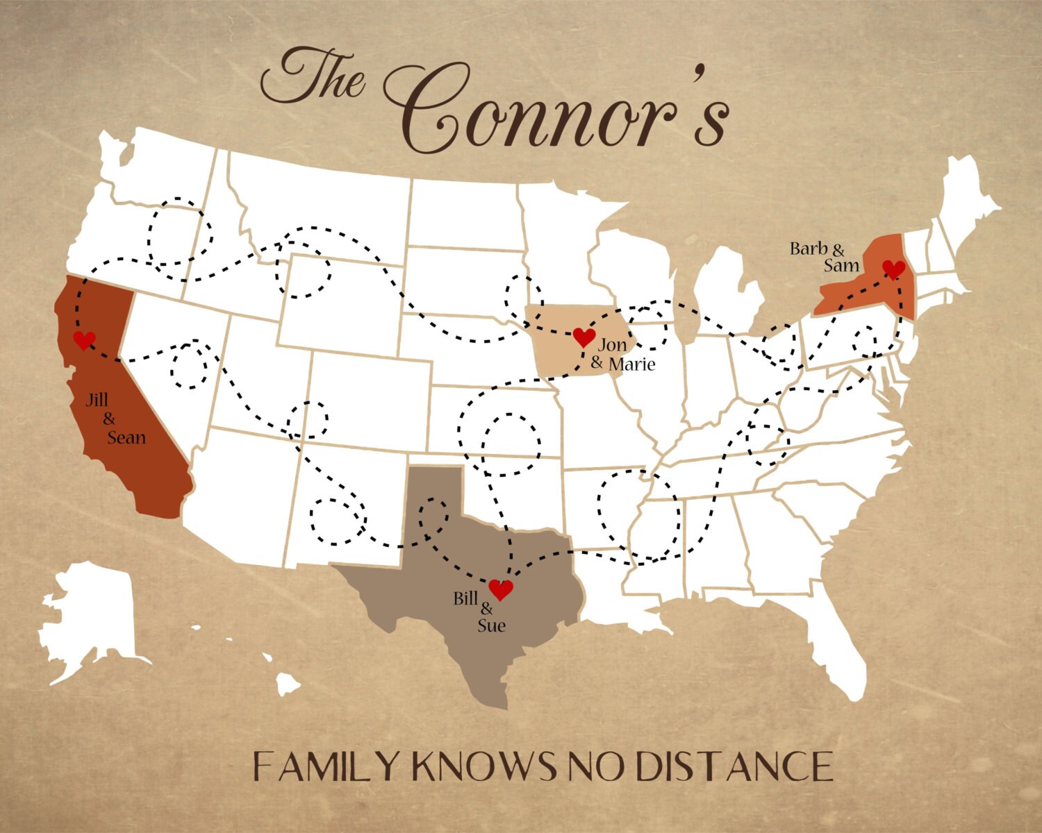 Long Distance Family Map Personalized Map for Family Living