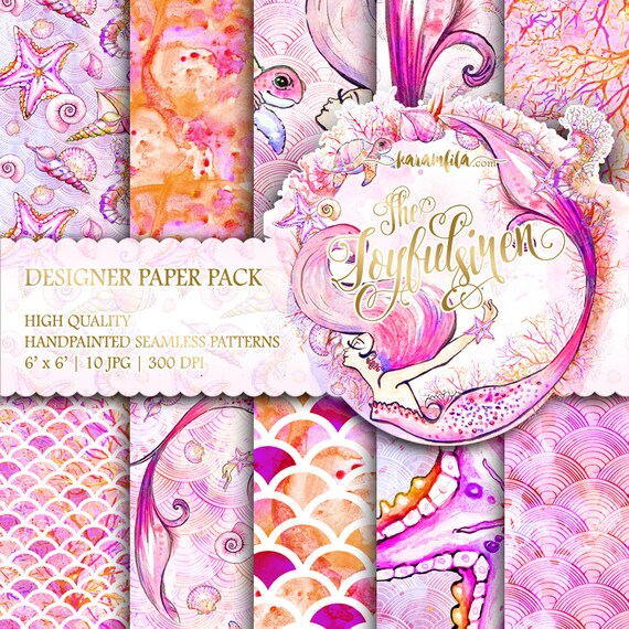 Watercolor Mermaid Paper Underwater Digital Backgrounds