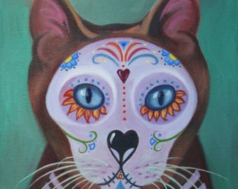 Day of the Dead CAT Dia de los Muertos Print 8 x 10 or 11 x 14