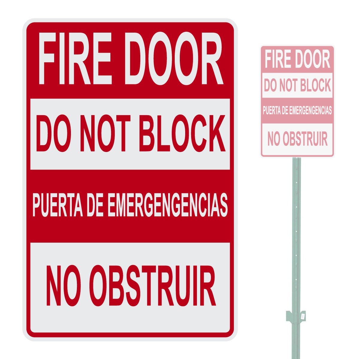 Fire Door Do Not Block Bilingual Heavy Duty Aluminum Warning