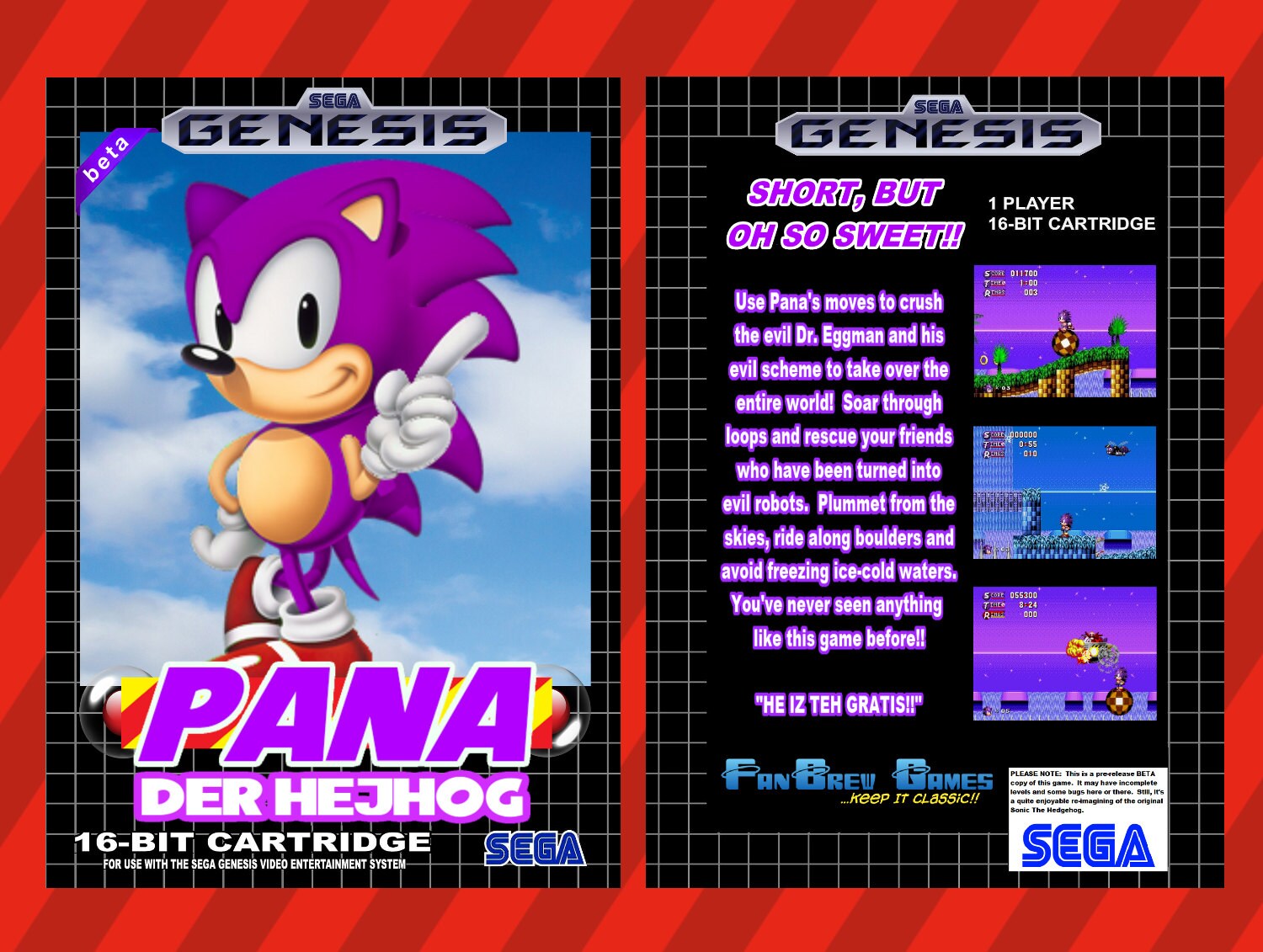 CLEARANCE Pana Der Hejhog Custom Sega Genesis by FanBrewGames