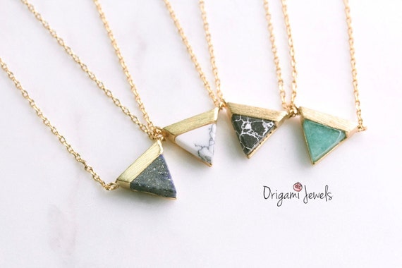 Triangle Gemstone Necklace pink stone by ShopOrigamiJewels on Etsy