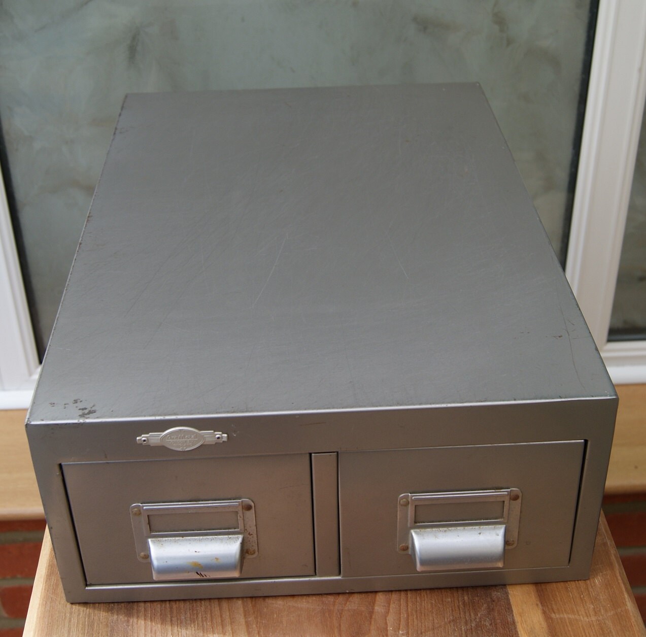 Vintage Industrial Chic Grey Metal Two Drawer Desktop Card Index ...