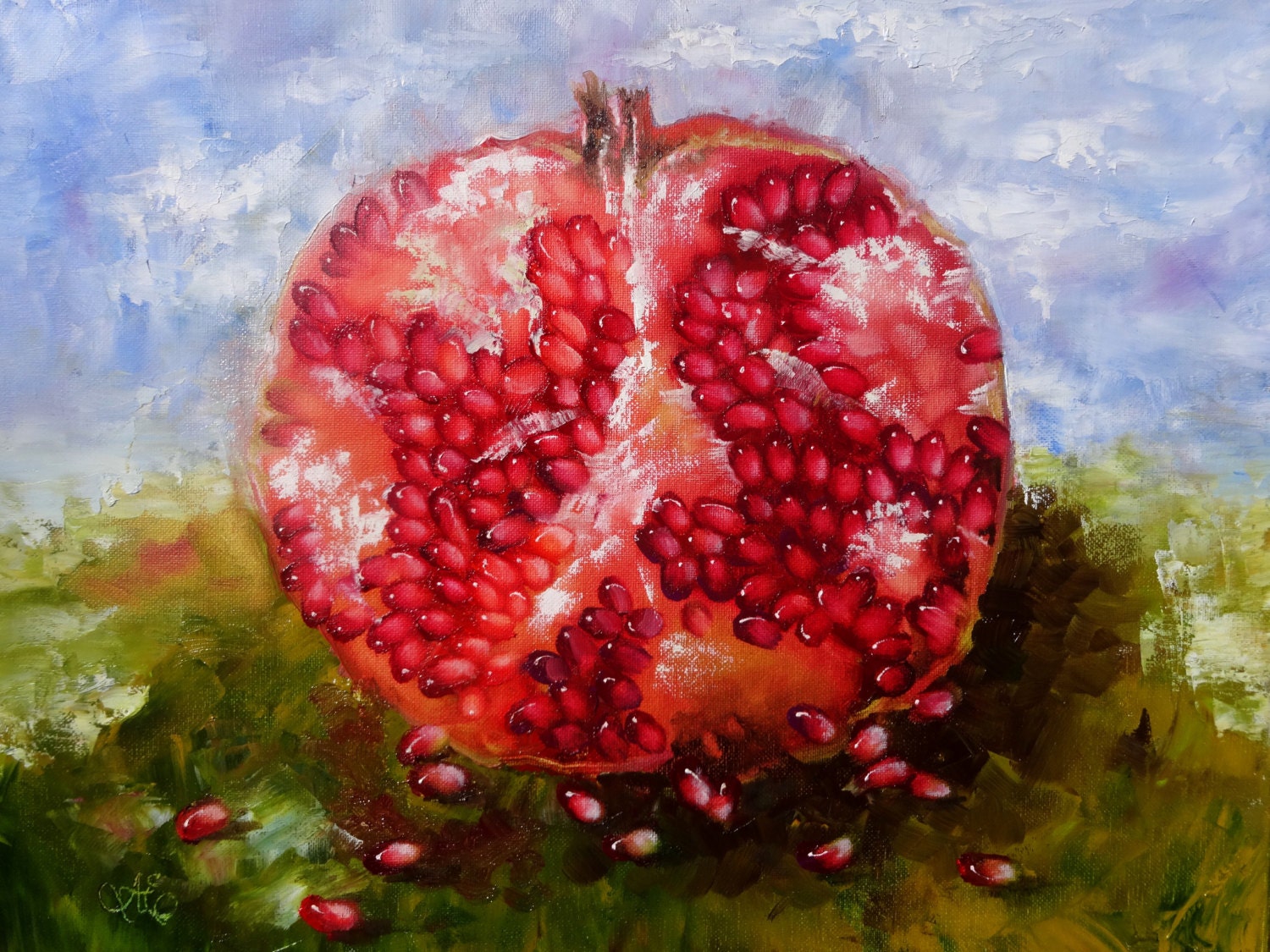 Oil Painting Pomegranate Art Still Life Original Oil