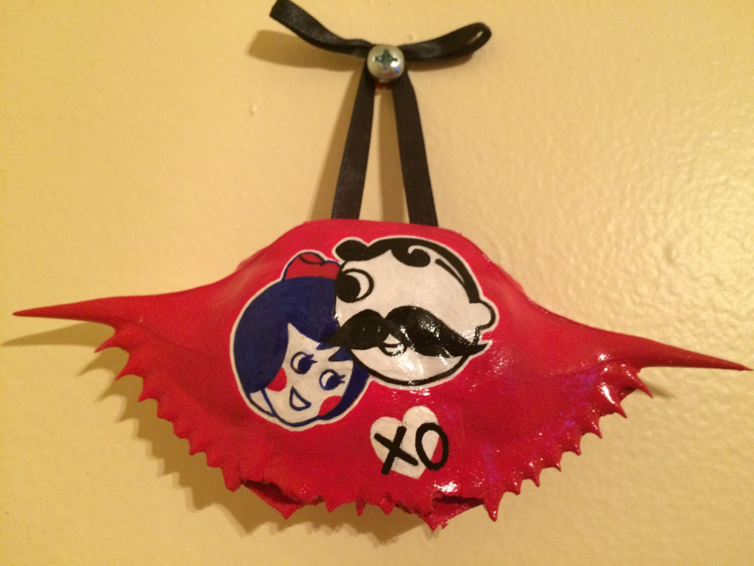 UTZ Girl & Natty Boh in Love Hand Painted Crab Shell Ornament