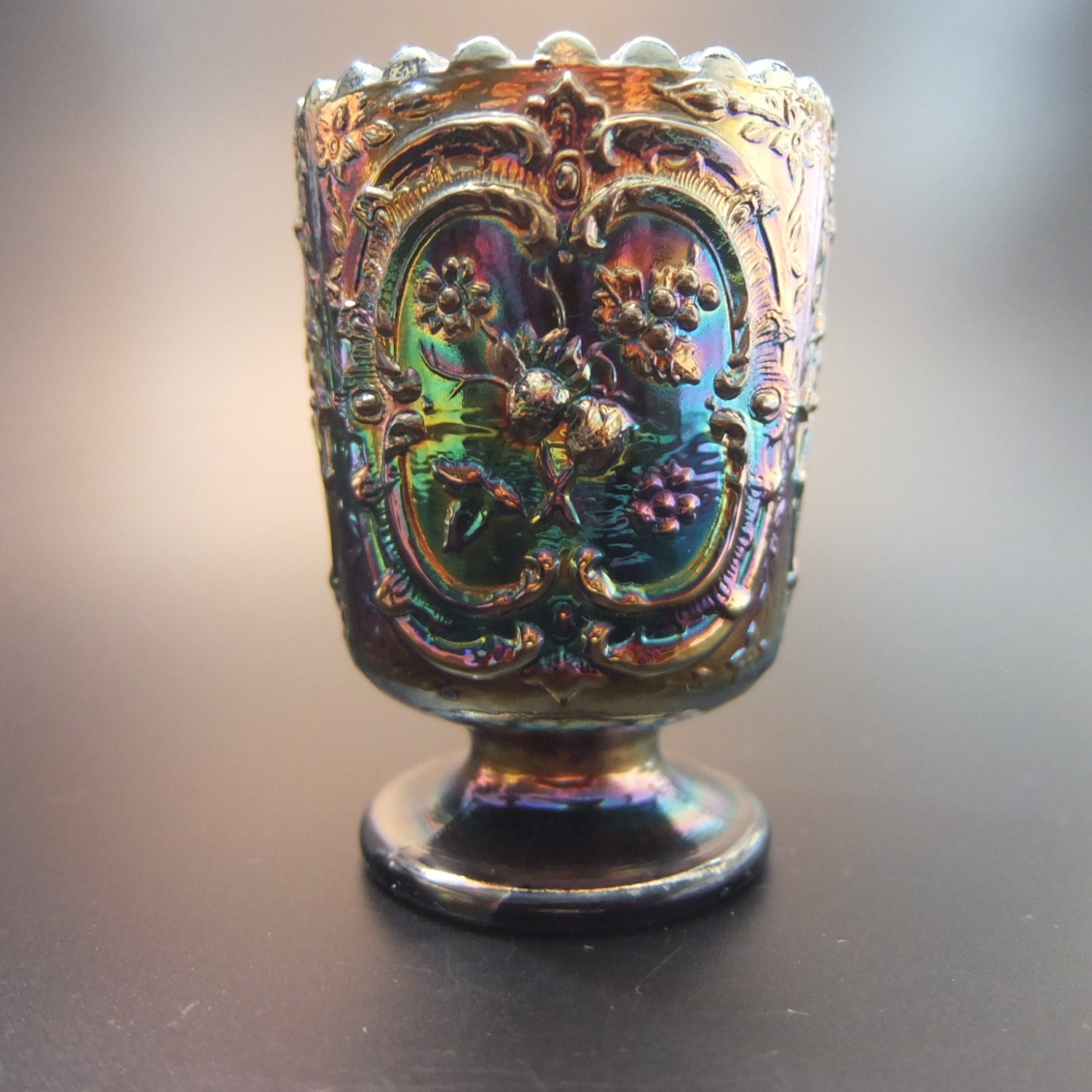 Fenton Wild Strawberry Pattern Carnival Glass Pedestal Foot