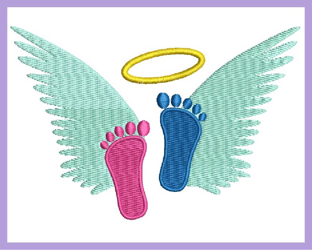 Baby Feet Angel Wings Design for Embroidery Machine Digital