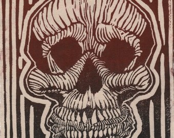 Skull linocut | Etsy