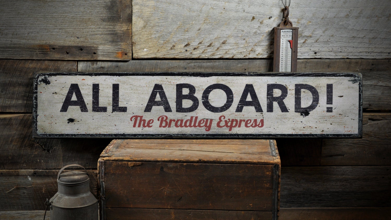 All Aboard Wood Sign Personalized Family Express Train
