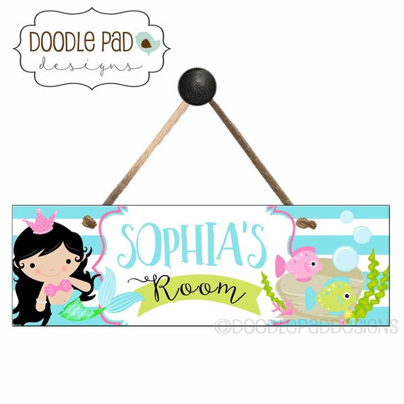 Mermaid Door Sign Kids Door Decor Personalized