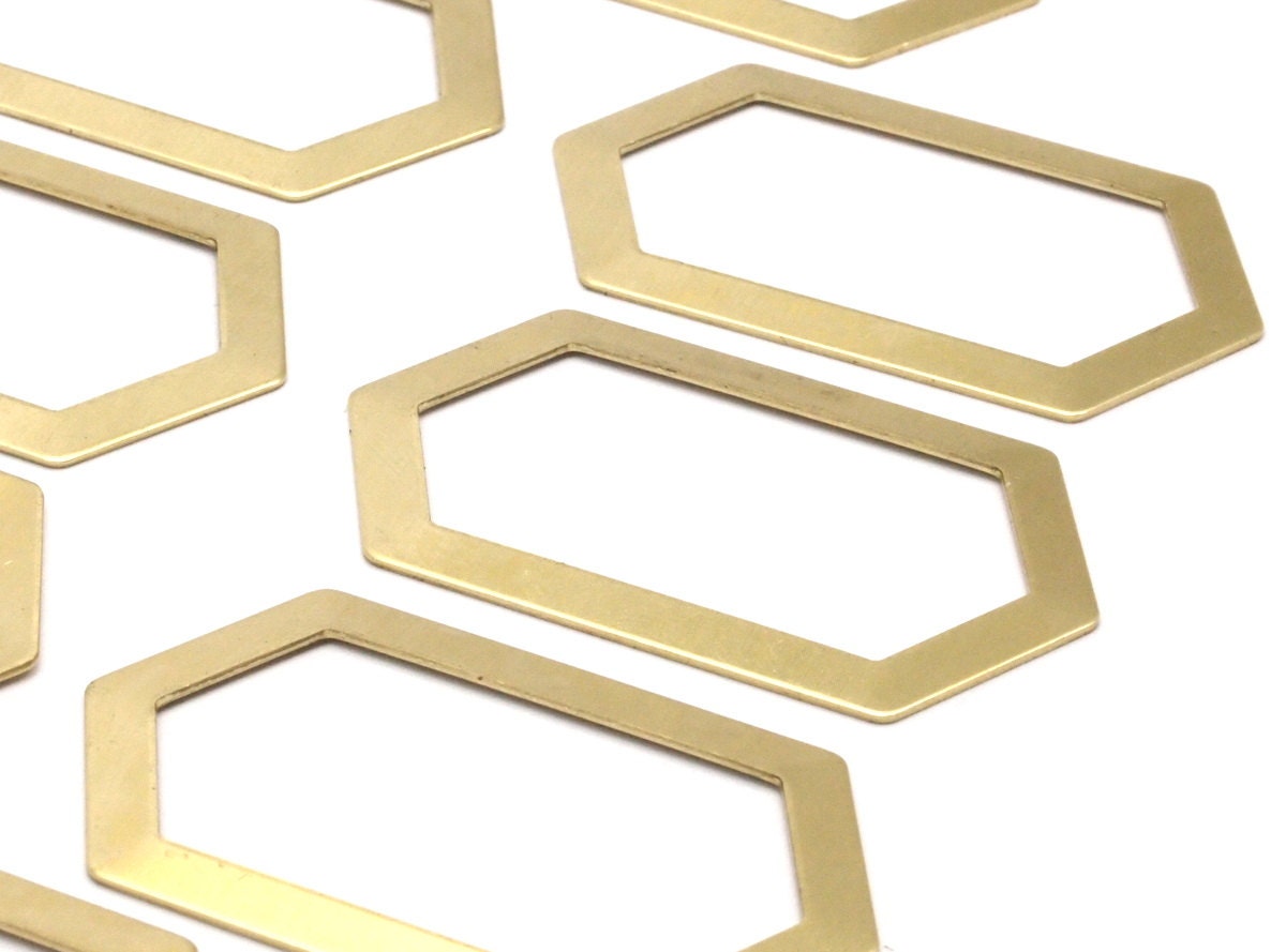 Open Hexagon Blank 4 Raw Brass Hexagons 54x32x1mm D508