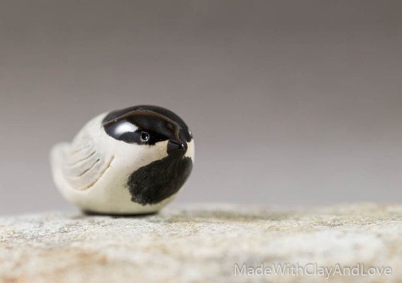 Chickadee Pottery Bird Miniature Ceramic Porcelain Clay