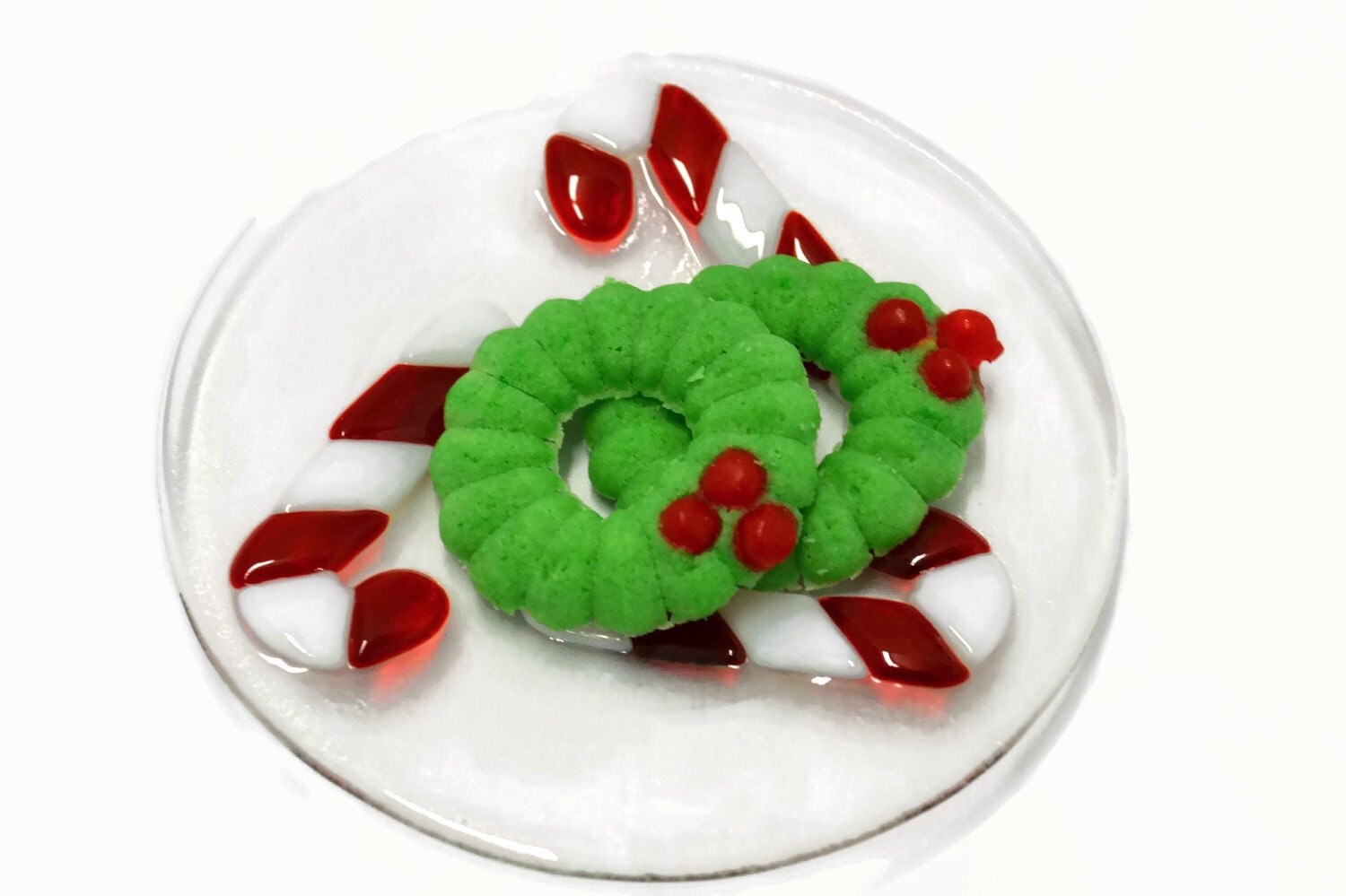 Candy Cane Plate Fused Glass Dessert Plate Christmas Plate