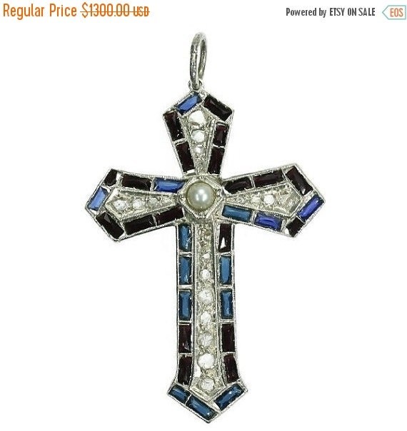 SALE Cross in Silver with Diamonds by adinantiquejewellery on Etsy