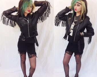 Vintage 70s GERMAN PUNK BIKER jacket black leather motorcycle