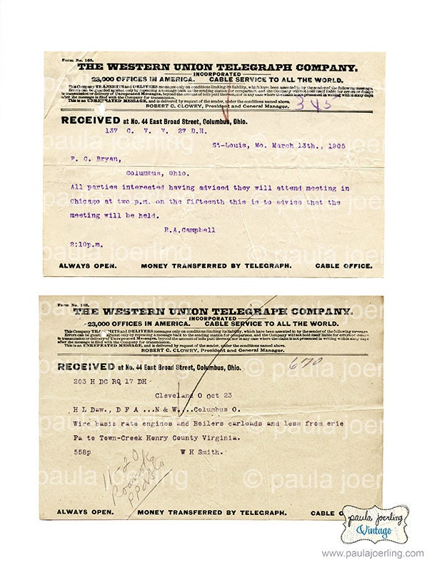 Vintage Western Union Telegram Printable by PaulaJoerlingDesigns