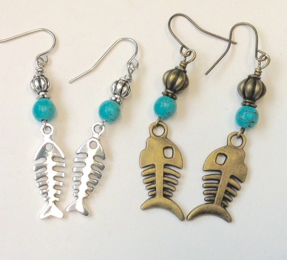Fish Bone Earrings beach jewelry fish earrings boho