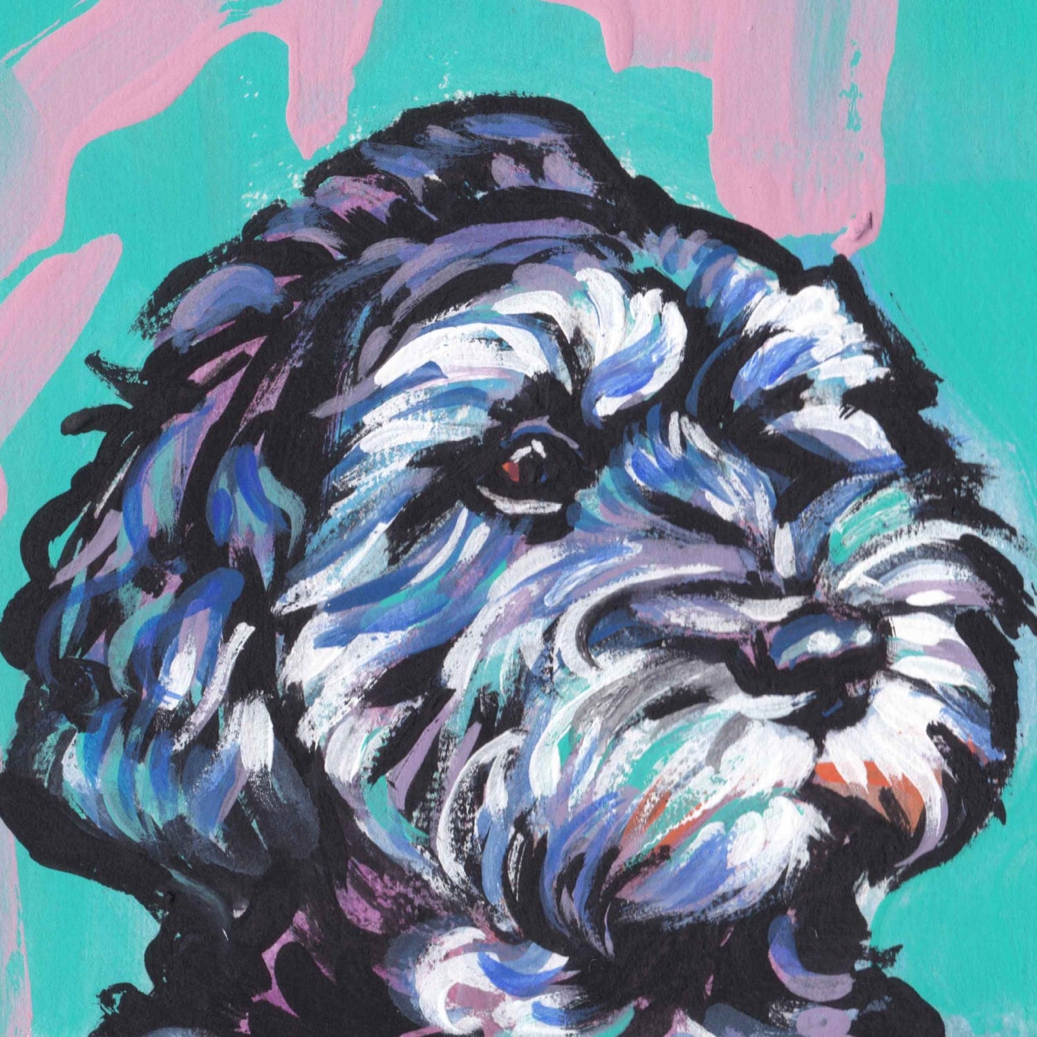 Cockapoo art print of pop dog art painting bright colors 8x8