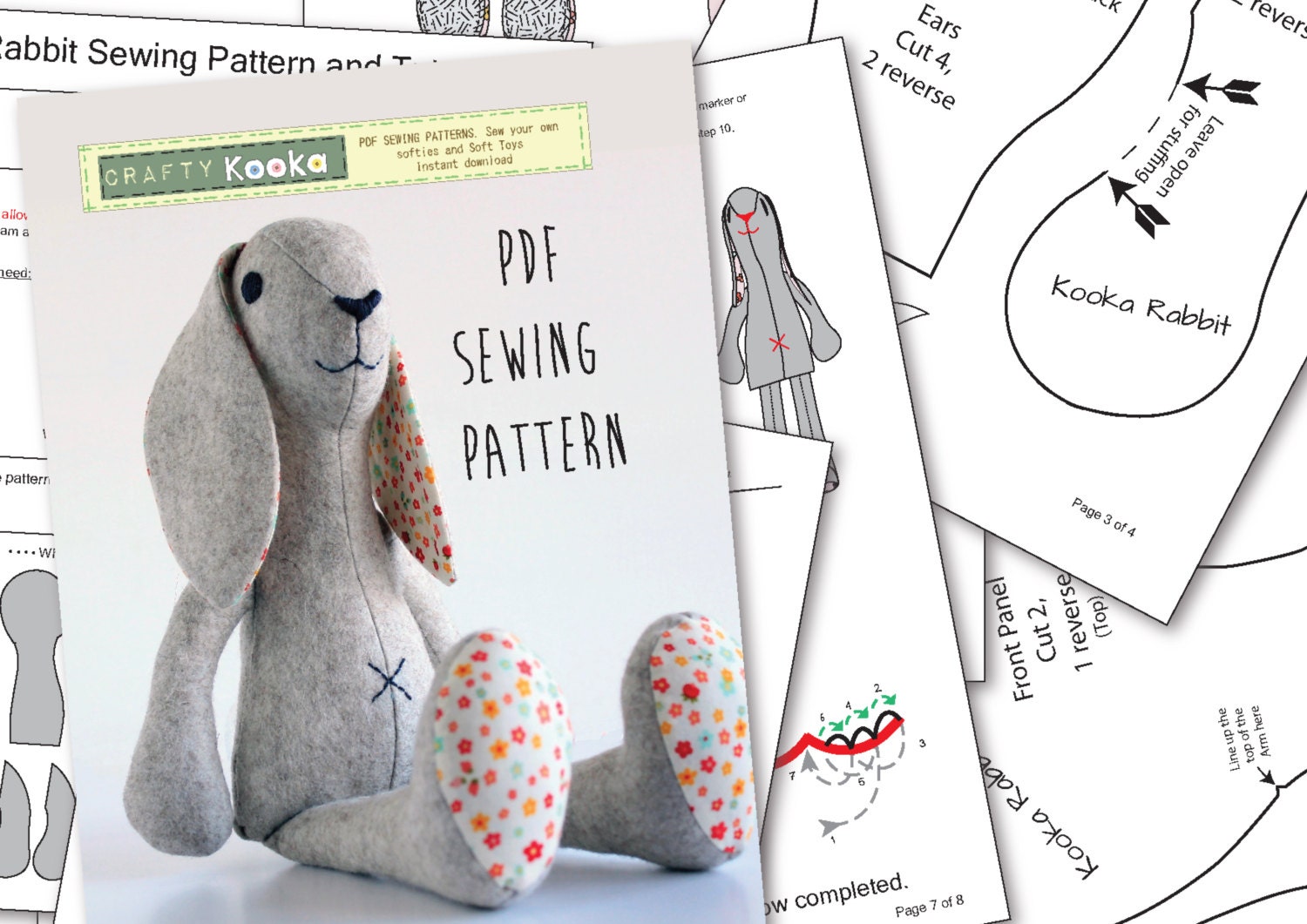 Rabbit Sewing Pattern Pdf For Instant Download Bunny Rabbit Diy Tutorial
