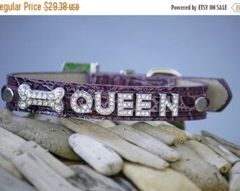 Items similar to Personalized Gift, Pink leather dog collar, Beaded dog ...