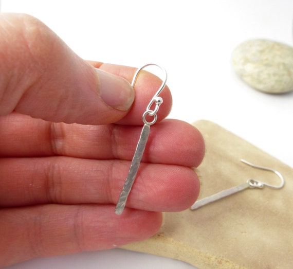 Hammered Silver Bar Earrings Silver Drop Earrings Modern